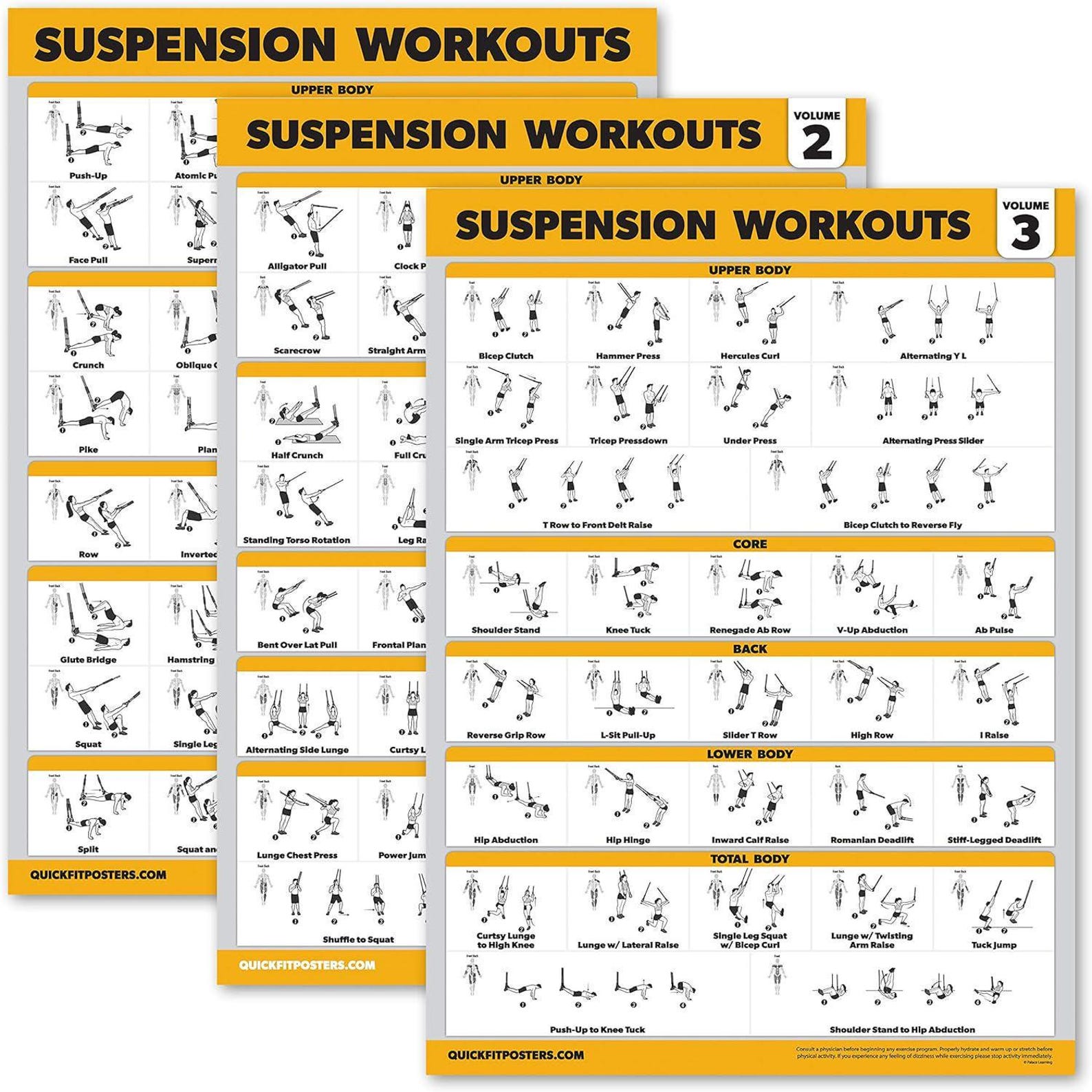 3 Pack Suspension Workout Posters - Volume 1, 2 & 3 - Exercise Charts ...