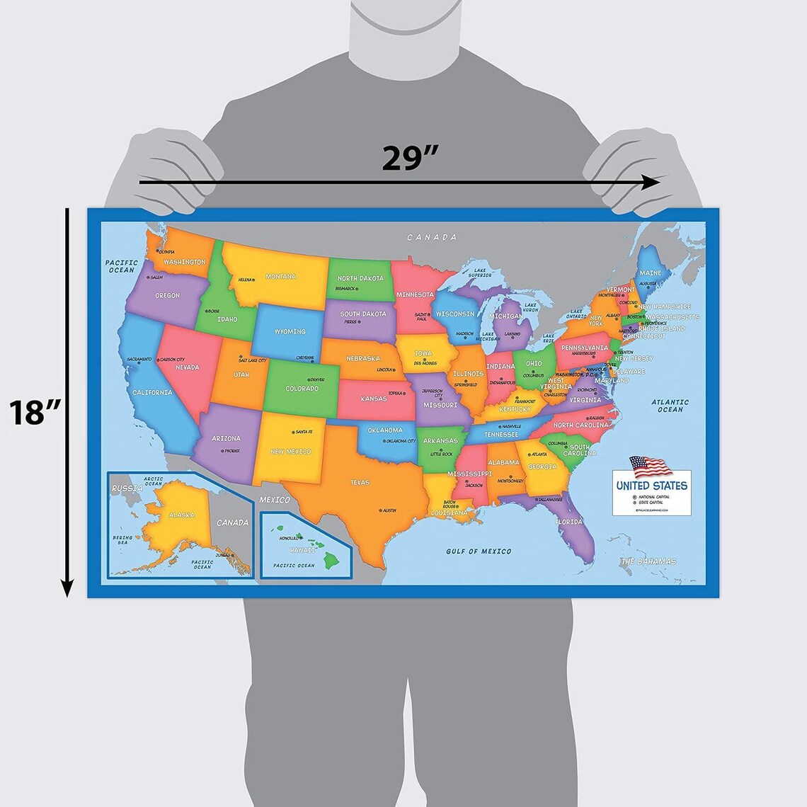 3 Pack - World Map & USA Map for Kids + Blue Ocean World Map - 3 Poster ...