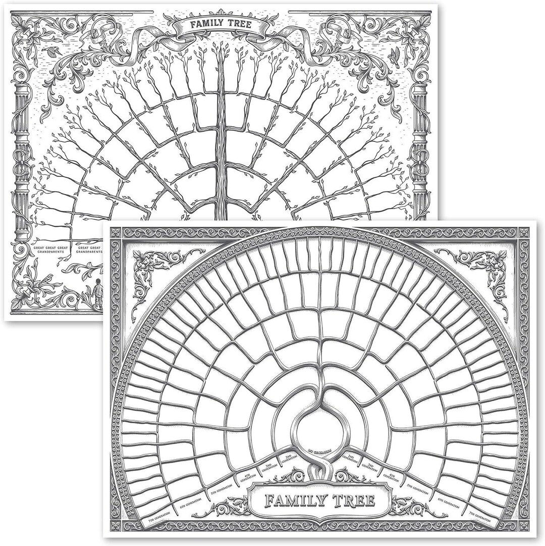 2 Pack - Family Tree Charts to Fill In- 6 Generation Genealogy Poster ...