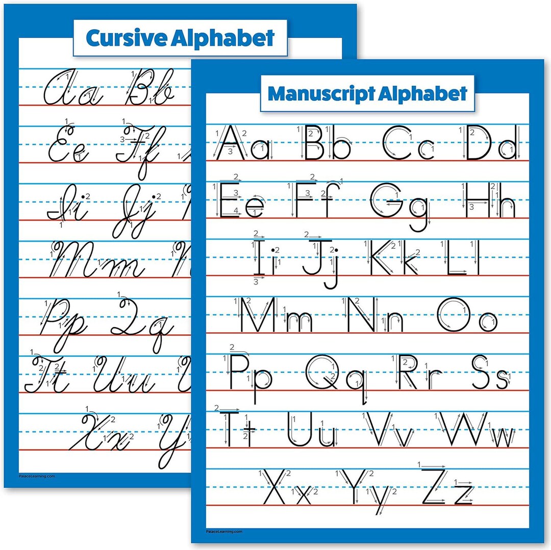 ABC Alphabet - Cursive Chart & Manuscript Poster - Laminated 2 Poster ...