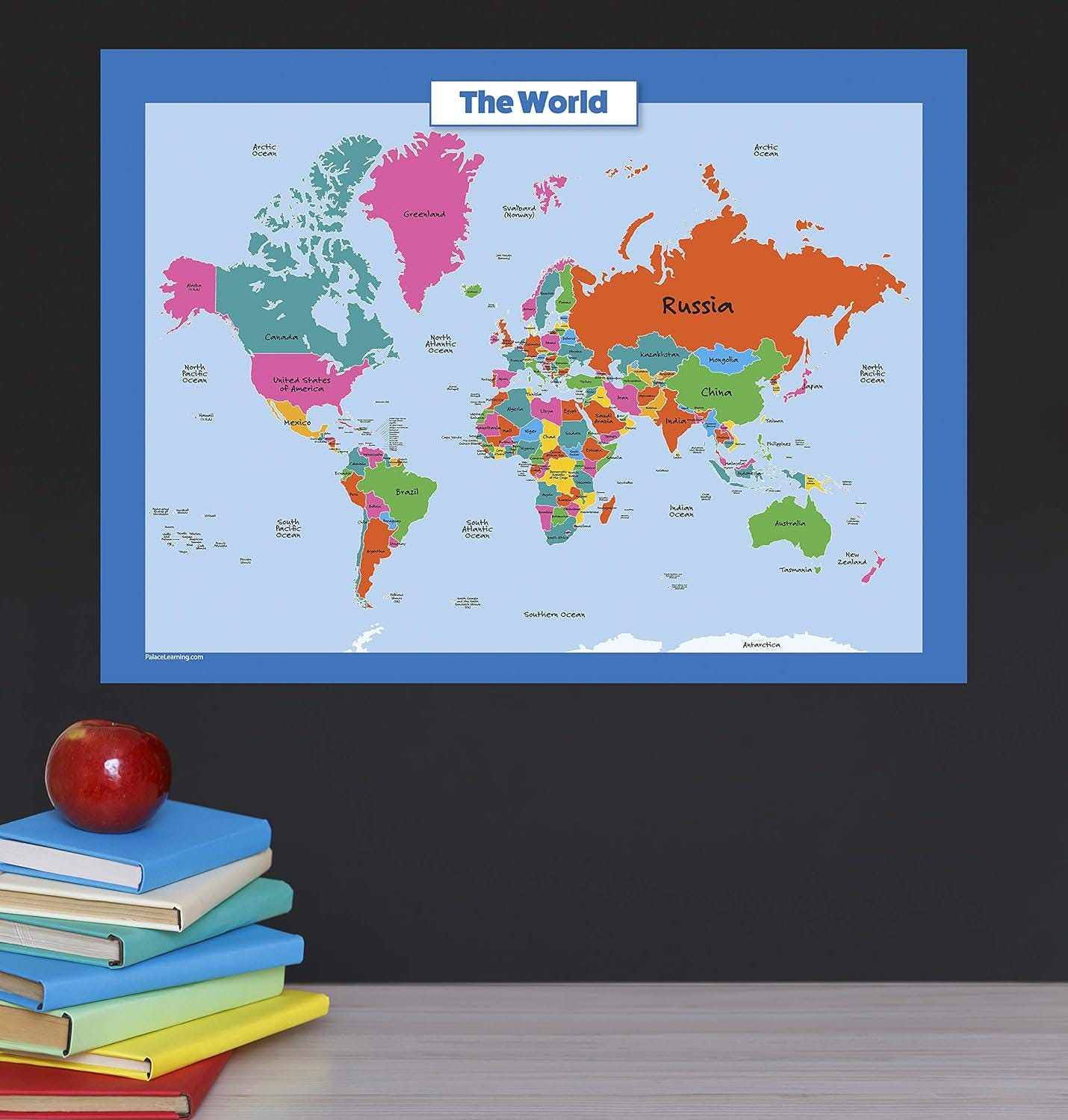 Classroom World Map Laminated World Map For Kids Wall Chart - 18x24 ...