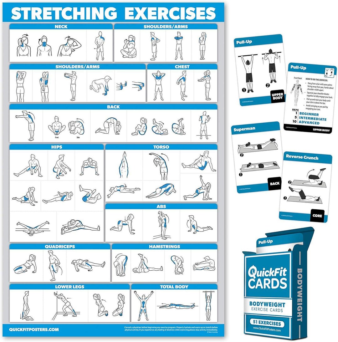 2 Pack - Stretching Exercise Poster - Laminated 18" X 24" & Bodyweight ...
