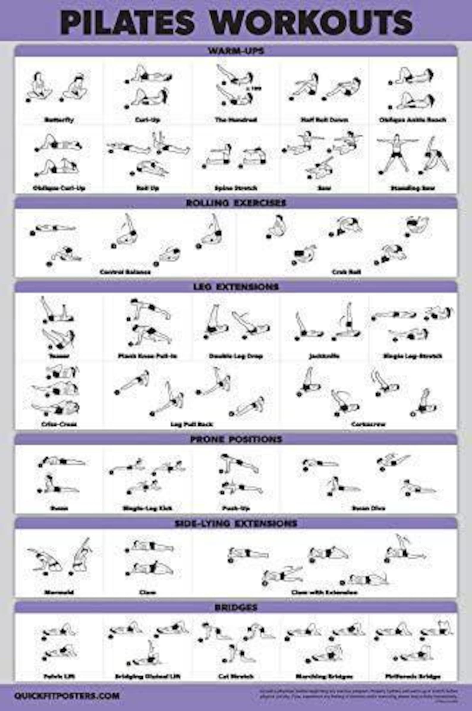 Quickfit Pilates Workout Poster - Pilates Mat Work Exercises (laminated ...