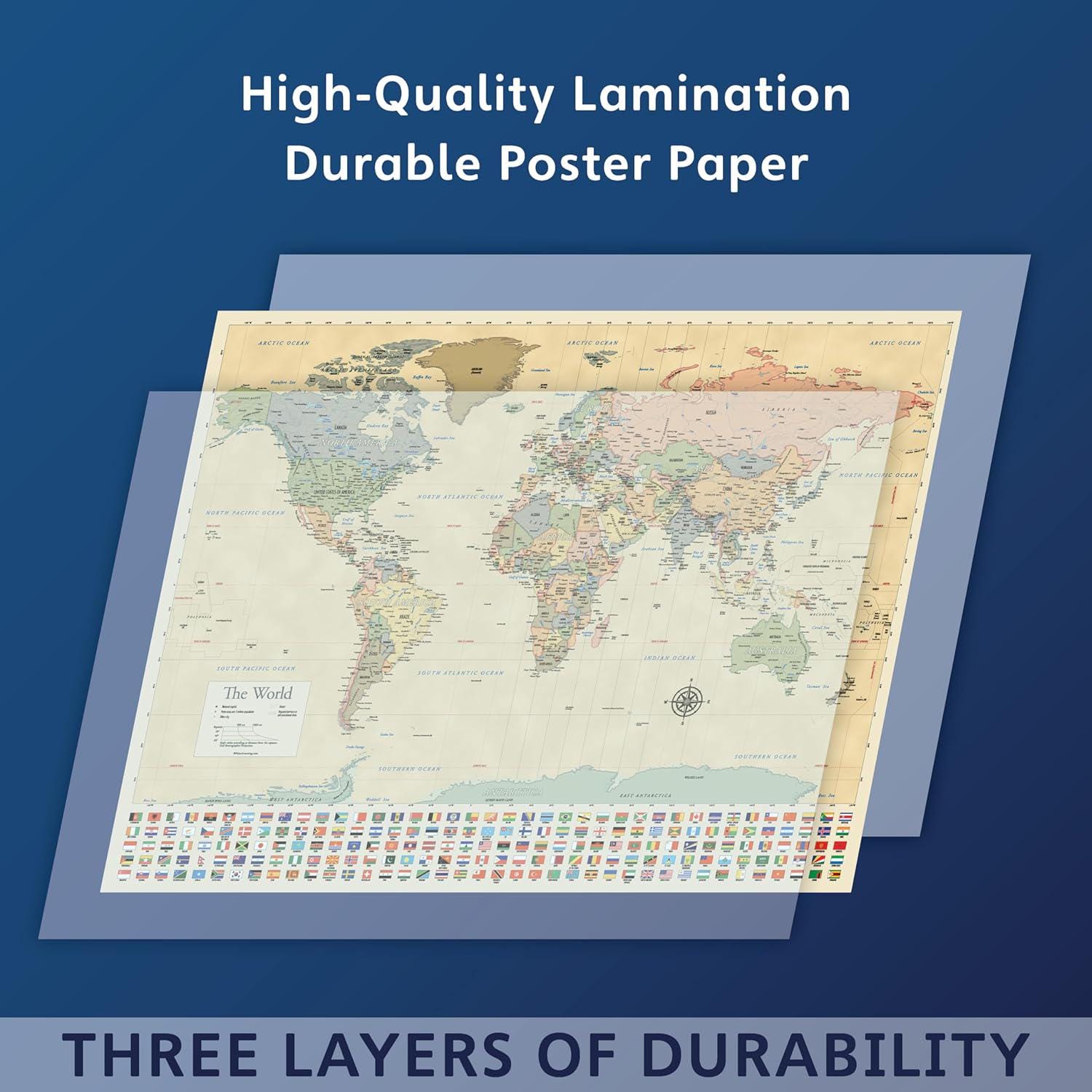 Giant World Map Mega Map of the World Laminated 46 X 60 yellow - Etsy