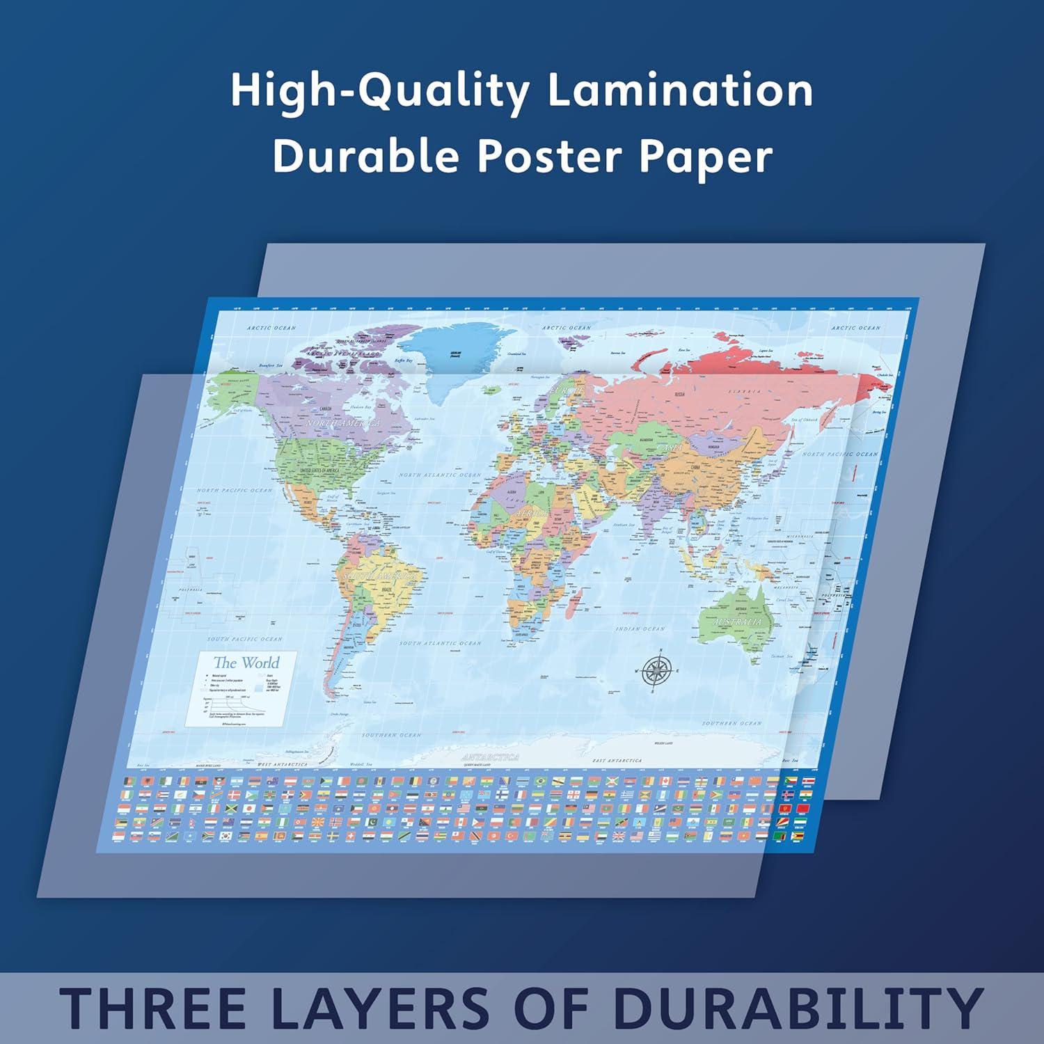 Giant World Map - Mega Map of the World - Laminated - 46" X 60" [blue ...
