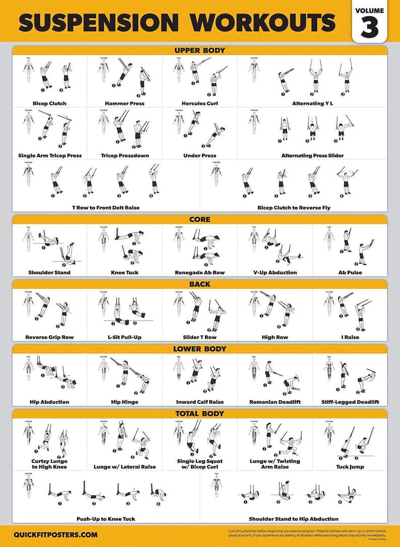 3 Pack Suspension Workout Posters - Volume 1, 2 & 3 - Exercise Charts ...