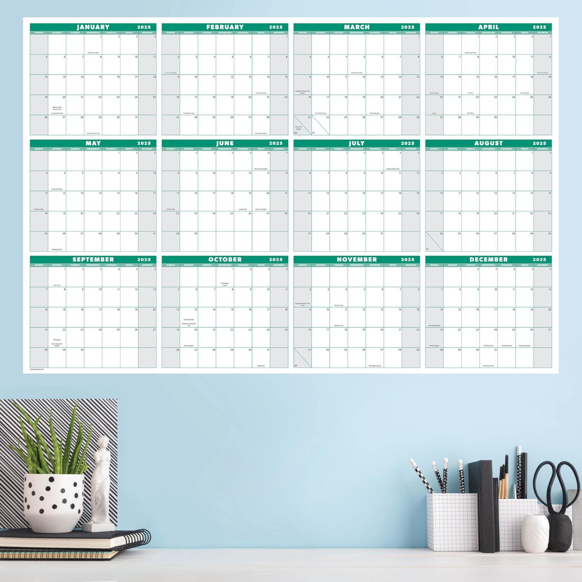 32" X 48" 2025 Dry Erase Wall Calendar - Wet & Dry Erasable, Laminated ...