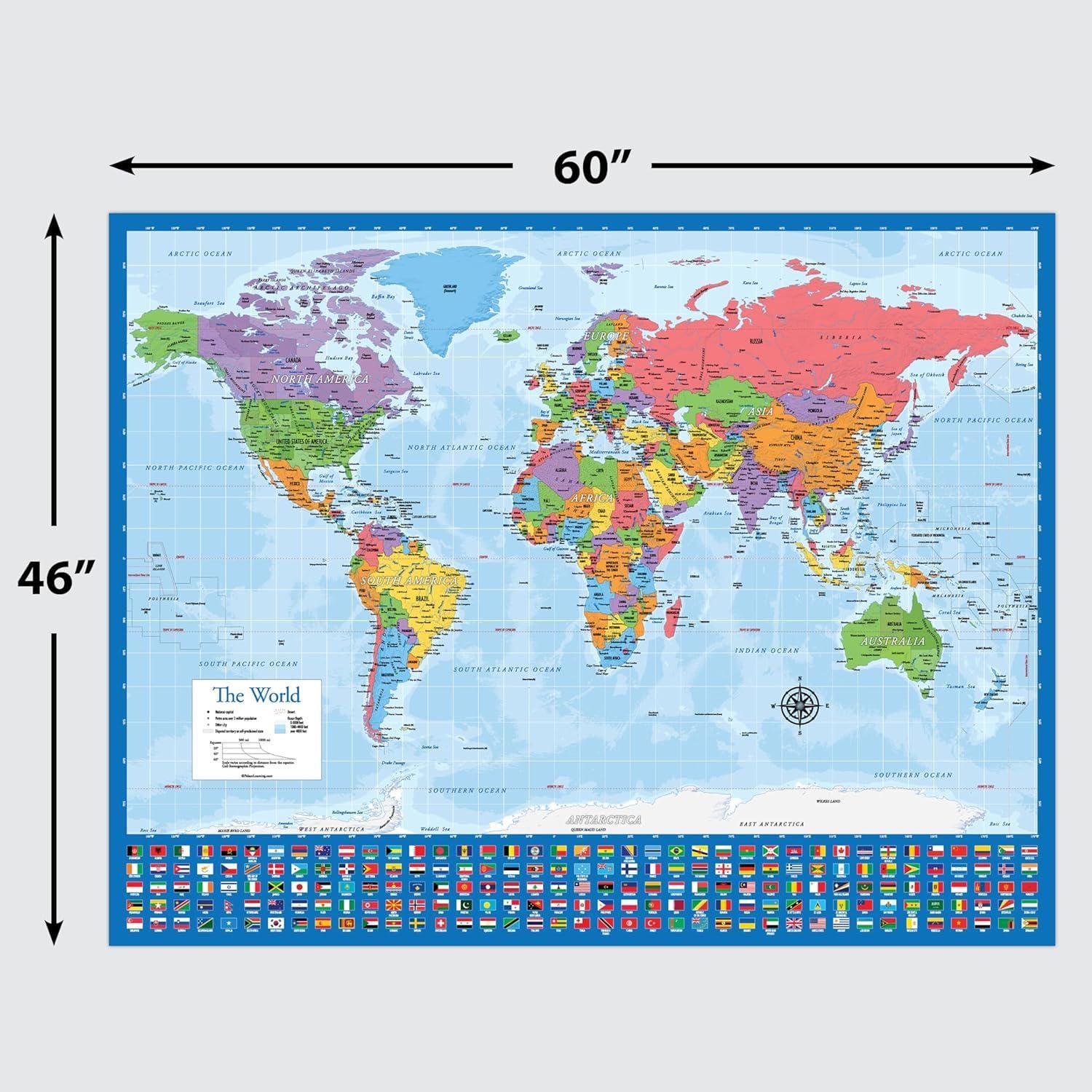 Giant World Map - Mega Map of the World - Laminated - 46" X 60" [blue ...