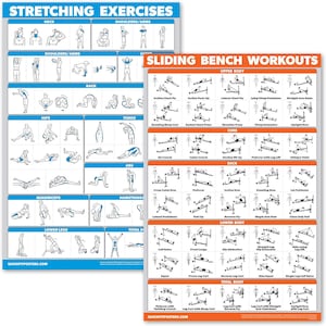 Quickfit 2-pack Stretching & Sliding Bench Workout Posters - Compatible ...