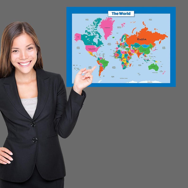 World Map and USA Map for Kids - 2 Poster Set - LAMINATED - Wall Chart ...