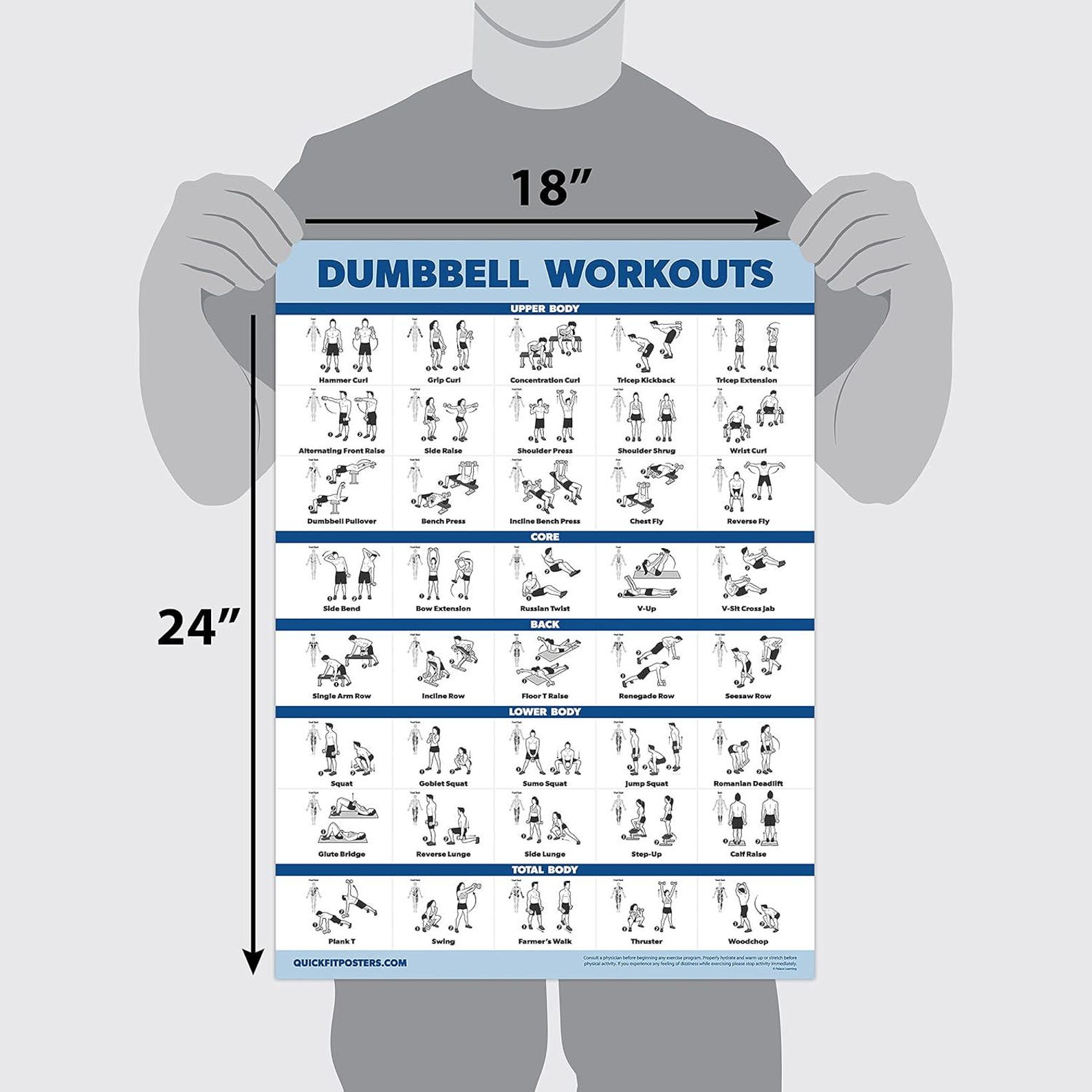 2 Pack Dumbbell and Bodyweight Workout Poster Set - Laminated 18"x24 ...