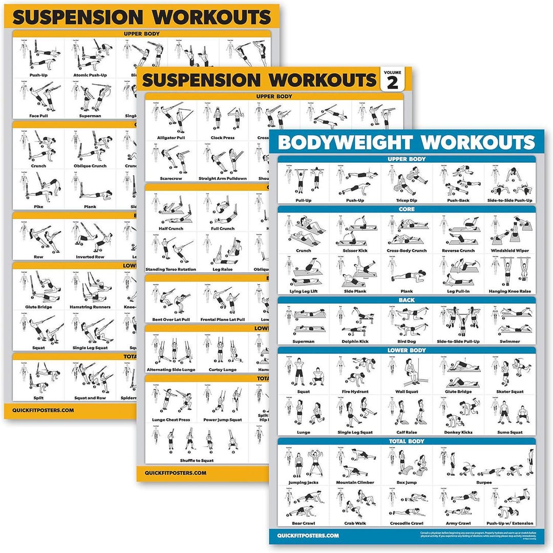3 Pack - Suspension Workout Posters - Volume 1 & 2 + Bodyweight ...