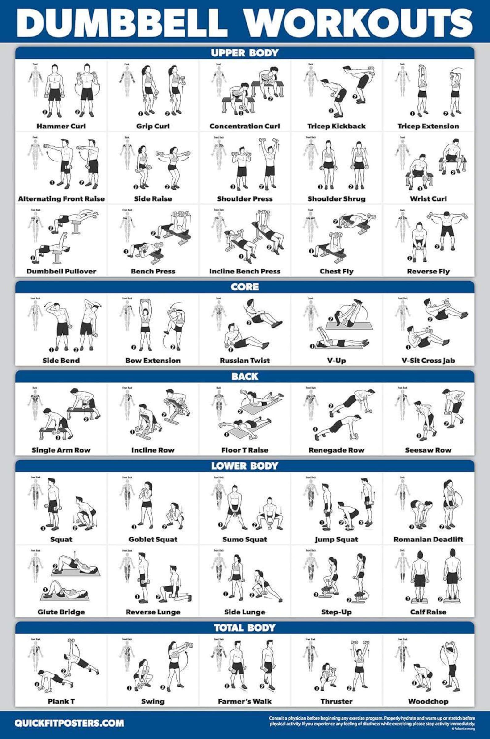 Palace Learning Quickfit 3-pack Workout Charts - Dumbbell, Bodyweight ...