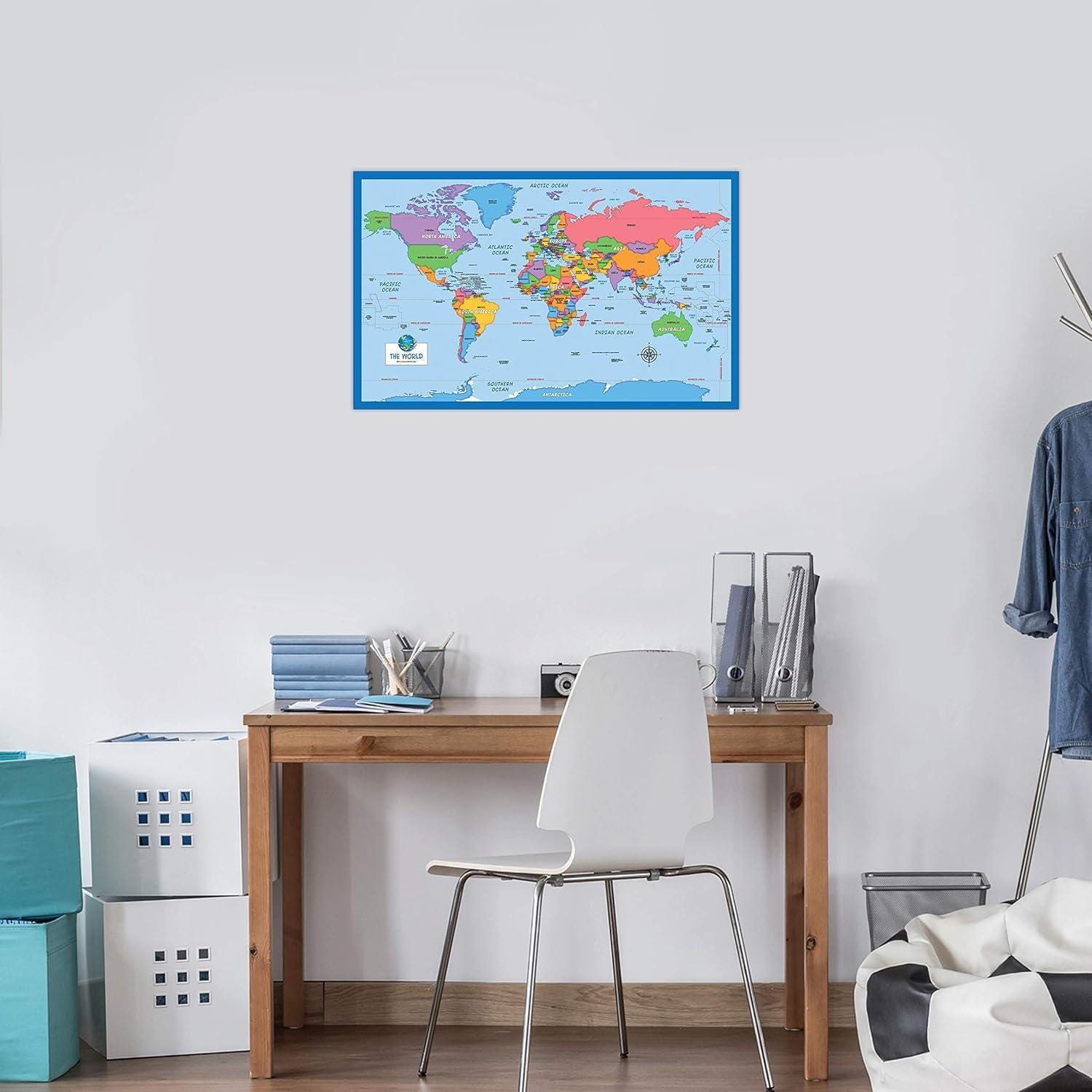 2 Pack - Blank World Map Outline Poster + Simplified World Map for Kids ...
