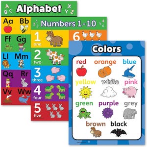 3 Pack - ABC Alphabet + Numbers 1-10 + Colors Poster Set - Toddler ...