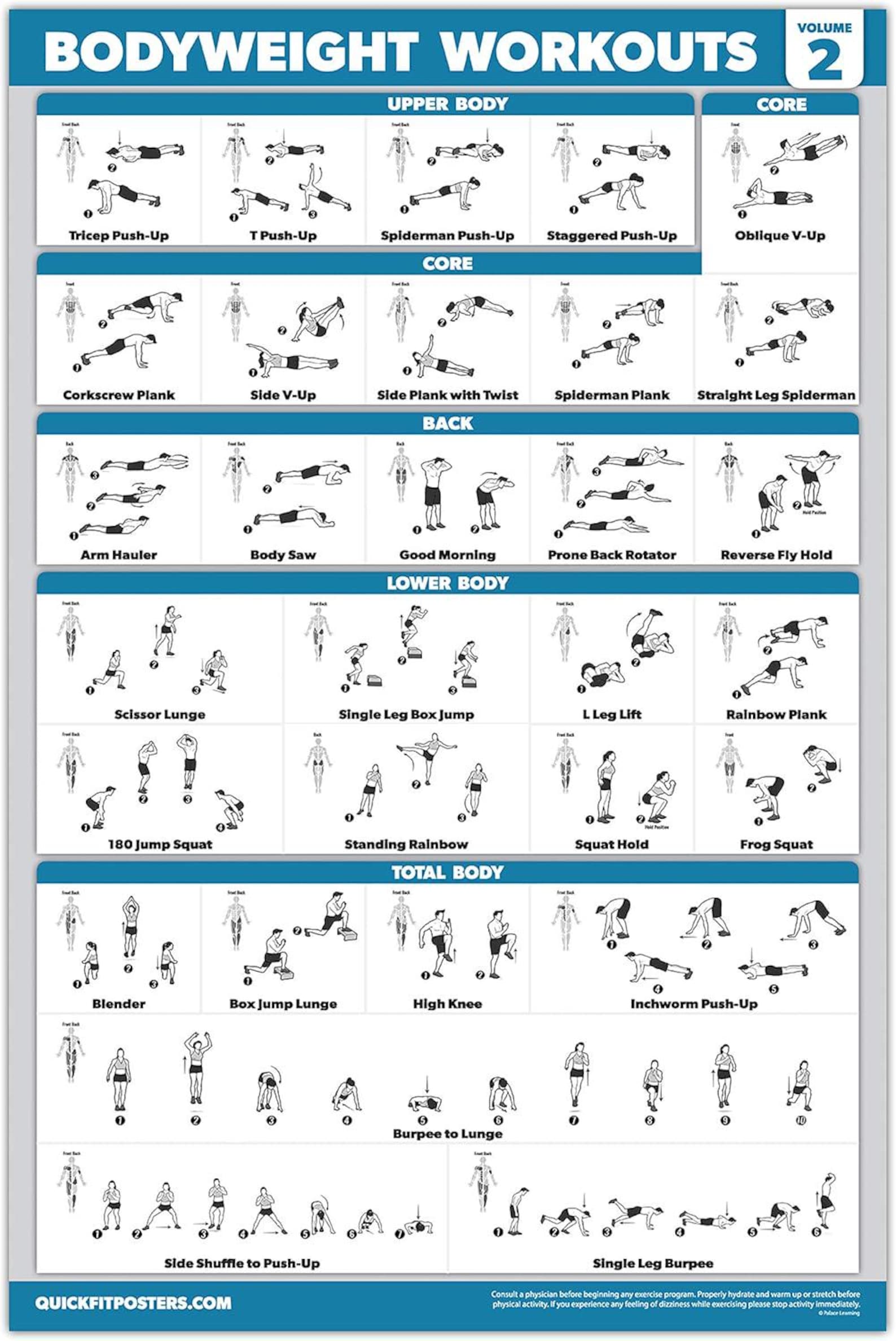 3 Pack: Bodyweight Workout Posters Volume 1 & 2 + Stretching Exercises ...