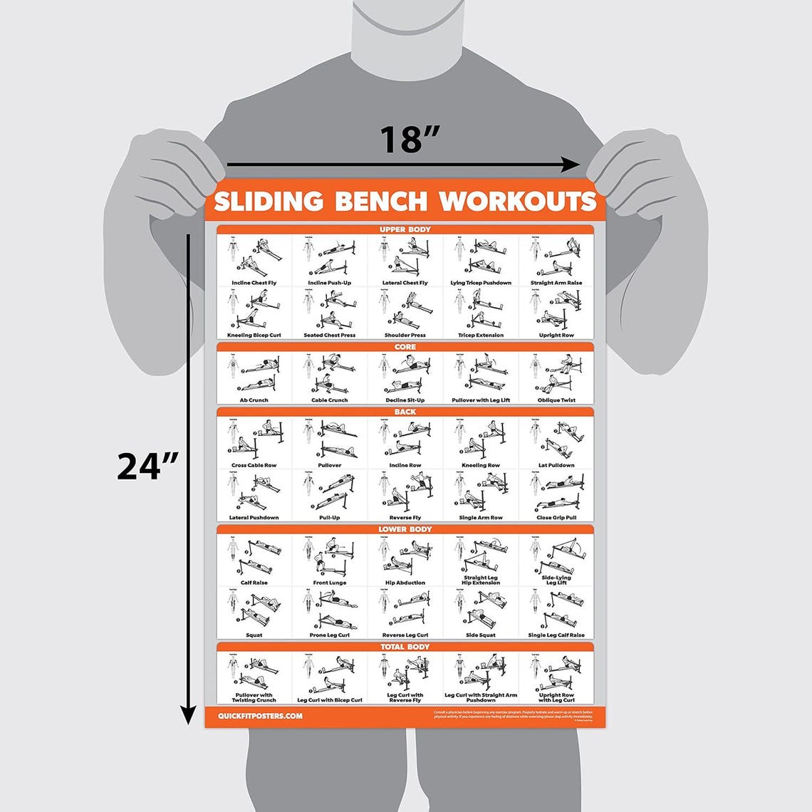 Quickfit 2-pack Stretching & Sliding Bench Workout Posters - Compatible ...