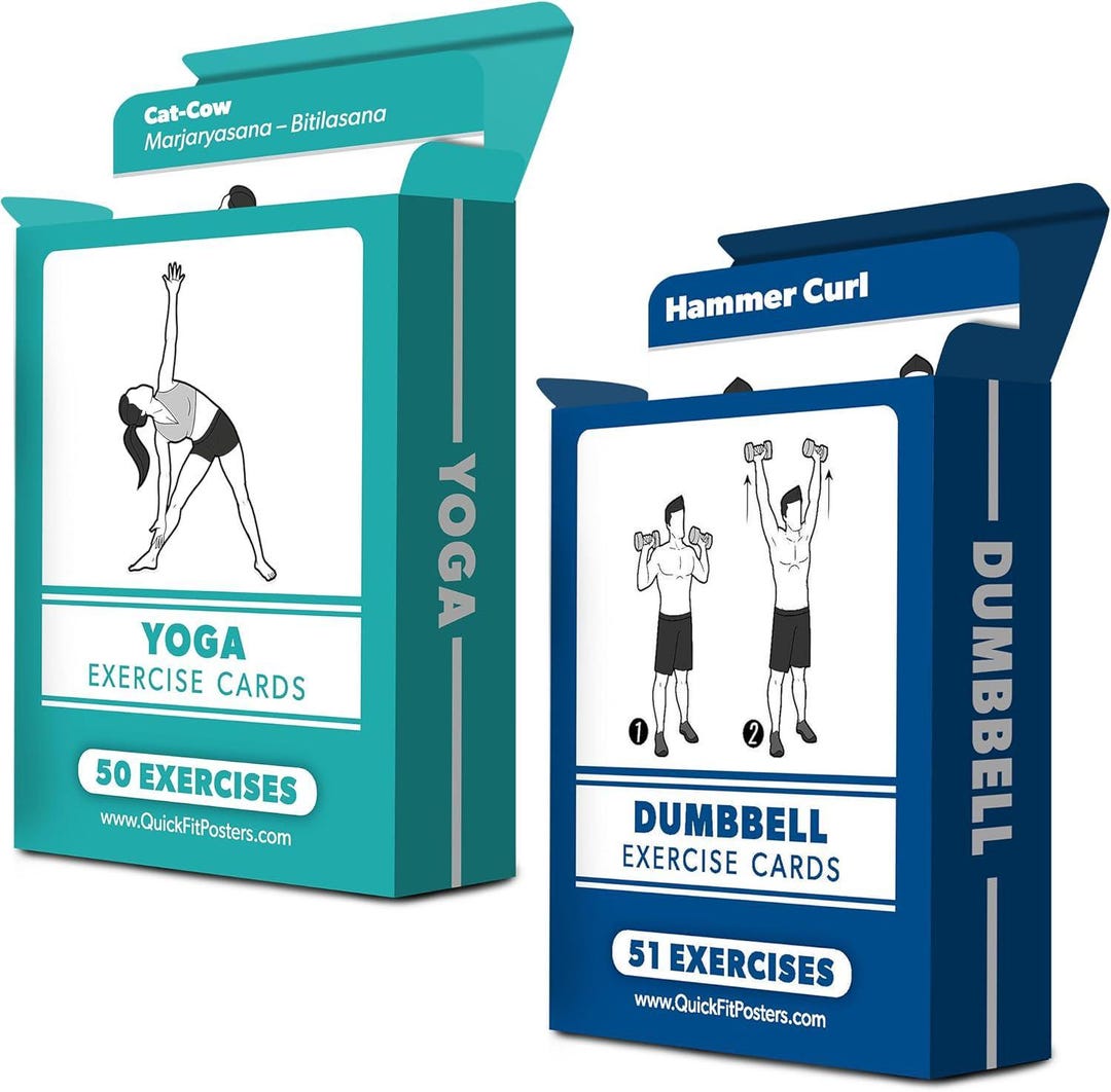 2 Pack - Dumbbell & Yoga Pose Exercise Cards - Fitness Workout Playing ...