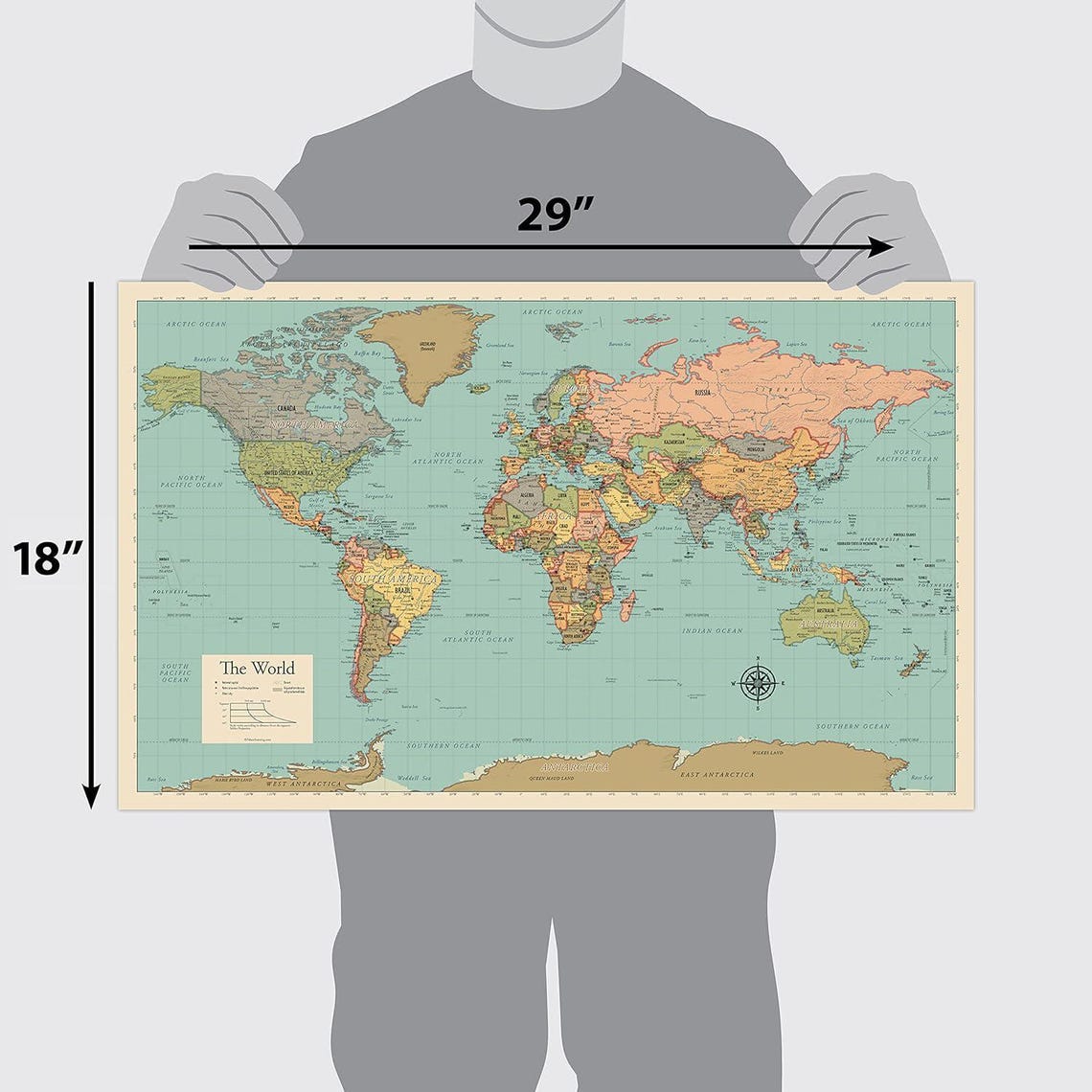 World Map Poster Chart [tan/color] (LAMINATED, 18" X 29") - Etsy