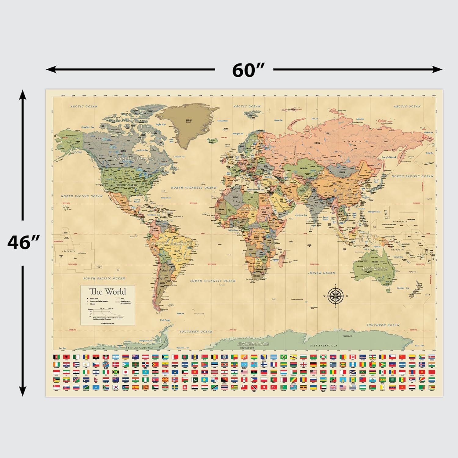 Giant World Map Mega Map of the World Laminated 46 X 60 yellow - Etsy