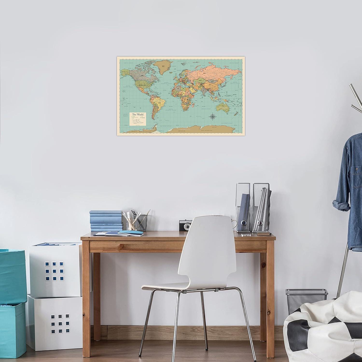 World Map Poster Chart [tan/color] (LAMINATED, 18" X 29") - Etsy