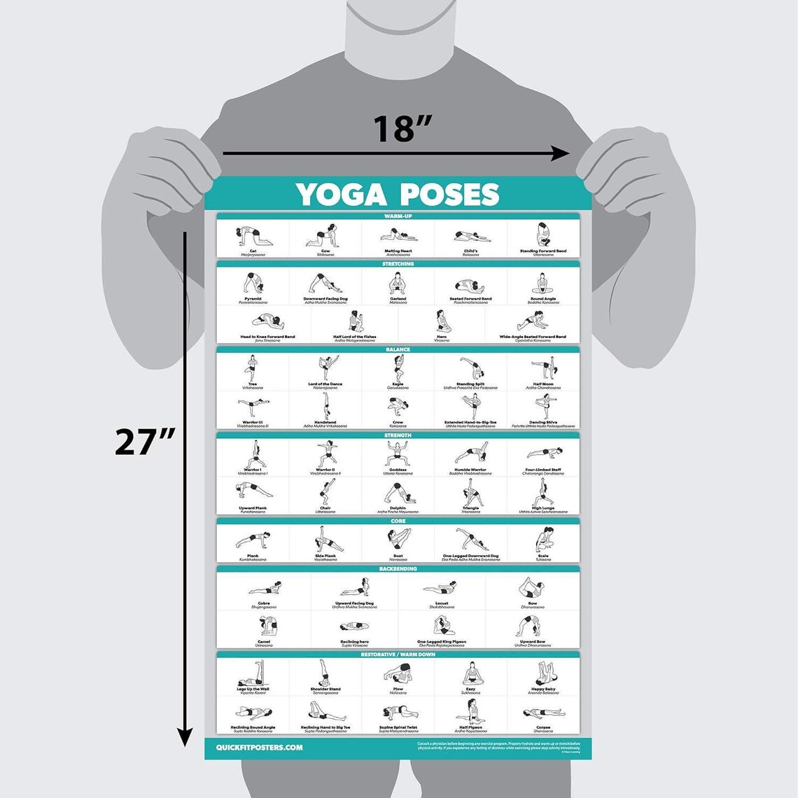 2 Pack: Yoga Poses Laminated Poster + Dumbbell Exercise Playing Cards ...