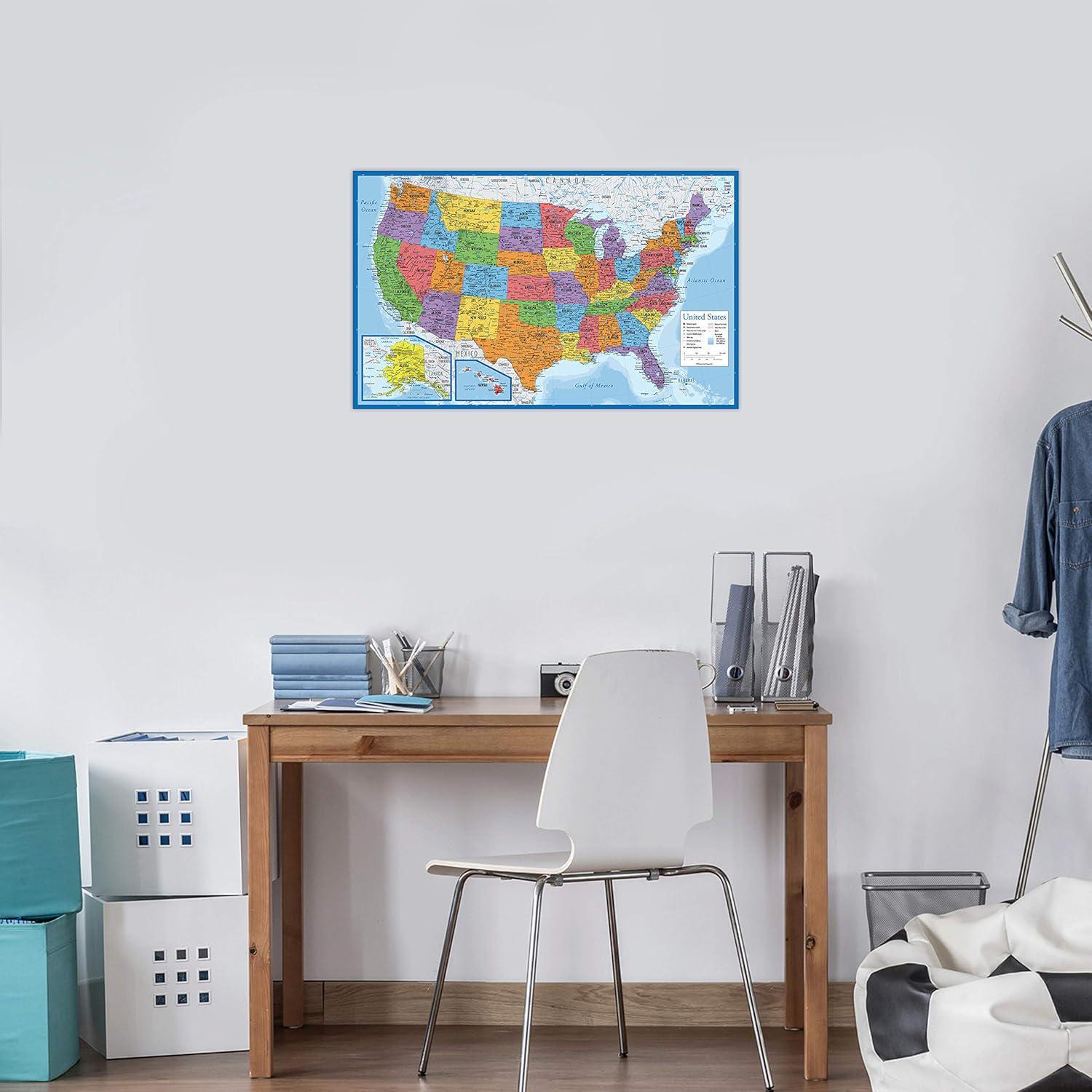World Map Poster Chart [blue/color] (LAMINATED, 18" X 29") - Etsy