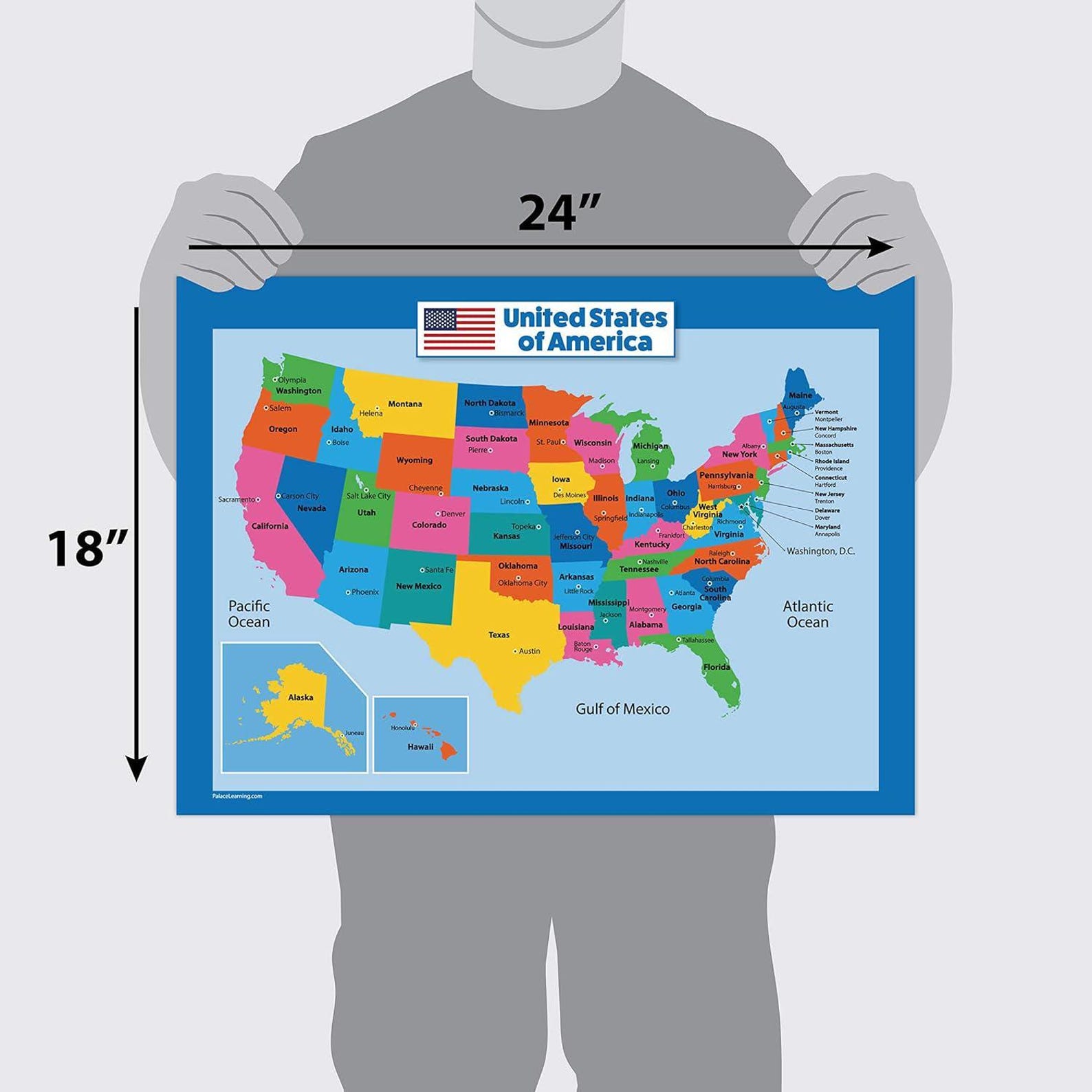 USA Map for Kids - LAMINATED - United States Wall Chart Map (18 X 24 ...