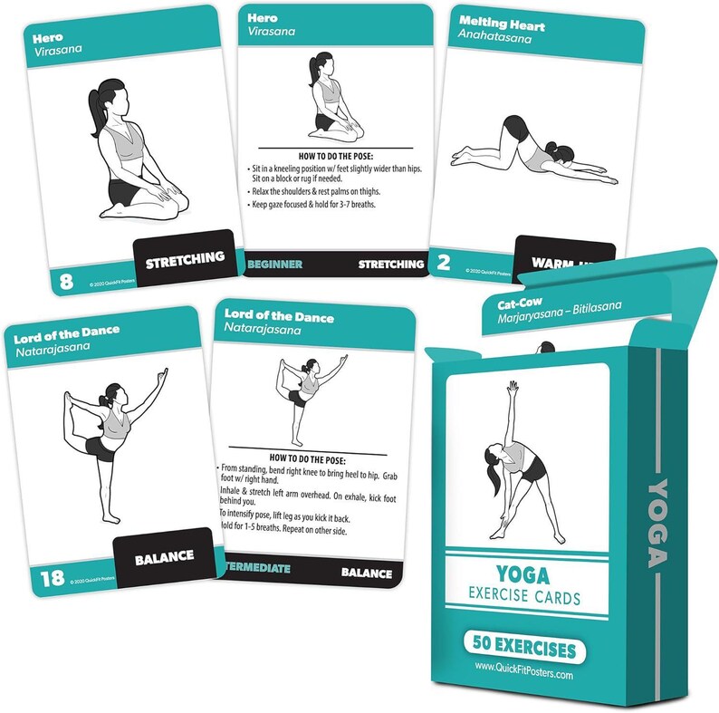 2 Pack - Bodyweight & Yoga Pose Exercise Cards - Fitness Workout ...