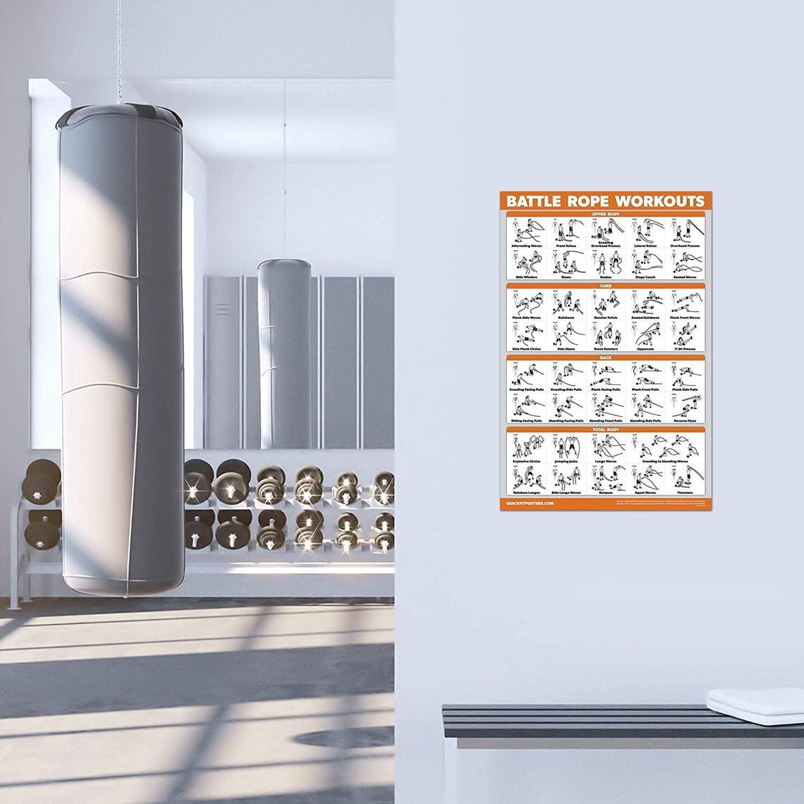 Battle Rope Workout Poster - Laminated - Illustrated Exercise Chart ...