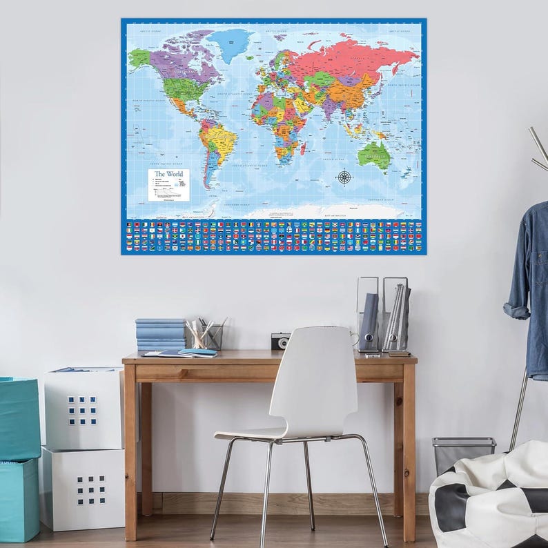 Giant World Map - Mega Map of the World - Laminated - 46" X 60" [blue ...