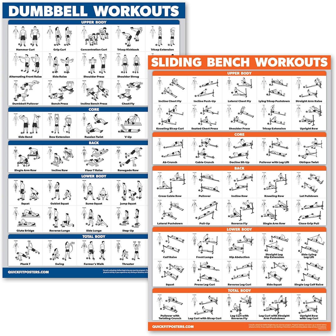 Quickfit 2-pack Sliding Bench and Bodyweight Workout Posters ...