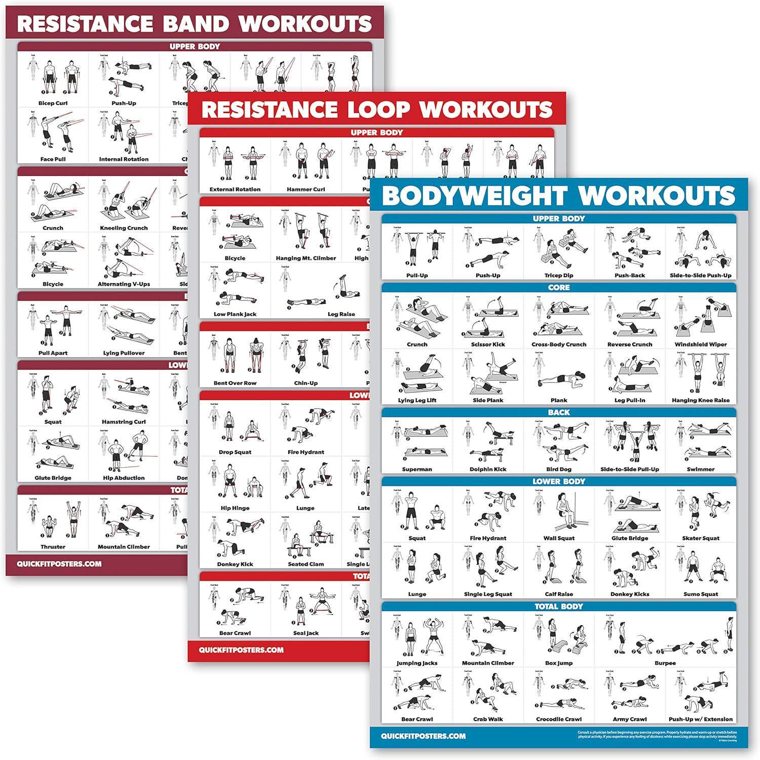 3 Pack: Resistance Bands Exercise Poster + Resistance Loops Workouts ...