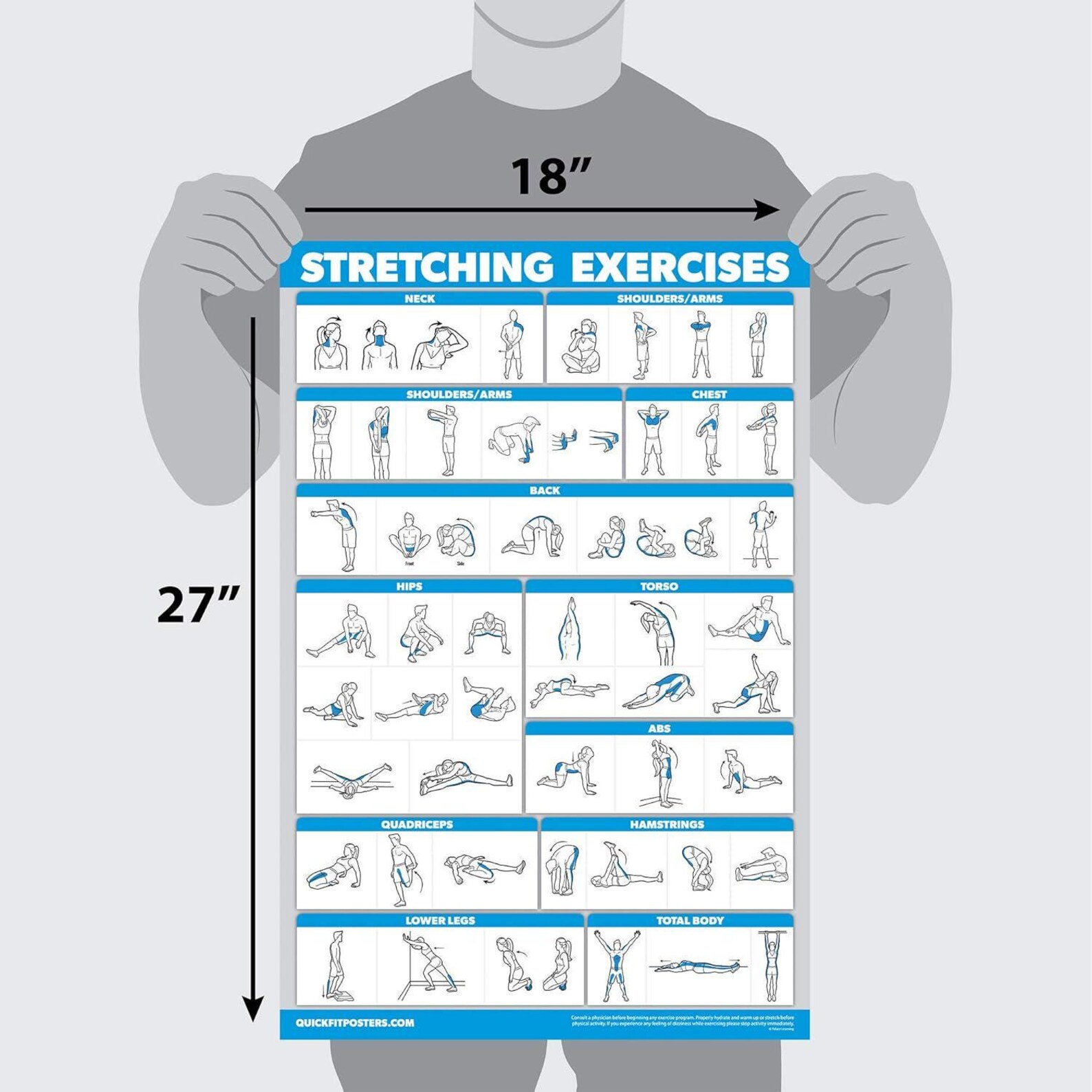 Laminated Bodyweight & Stretching Exercise Poster Set—2 Charts (18" X ...