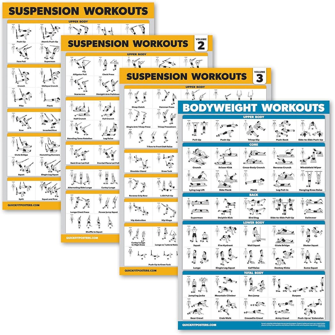 4 Pack - Suspension Workout Posters Volume 1, 2 & 3 + Bodyweight ...