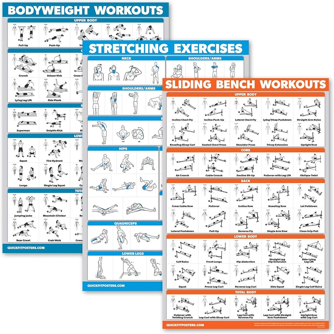 3 Pack: Bodyweight Workouts + Stretching Exercises + Sliding Bench ...