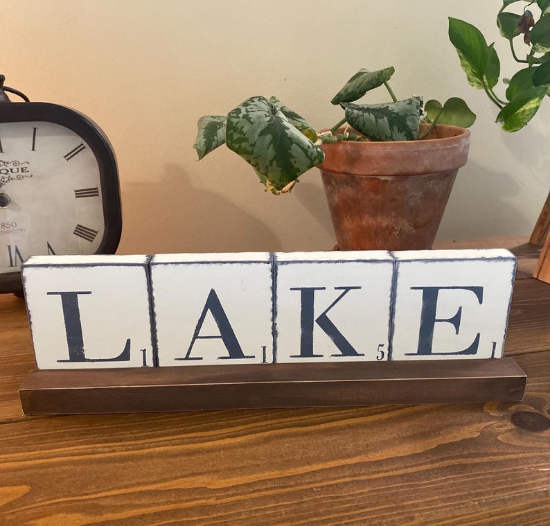 Lake Scrabble Tile Sign / Rustic Lake Sign / Scrabble Letter Sign / Lake House Home Decor / Lake ...