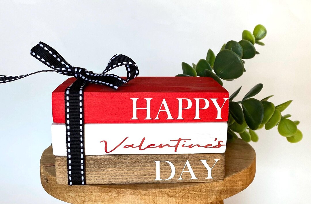 Happy Valentine’s Day Mini Book Stack / Valentines Tiered Tray Decor ...