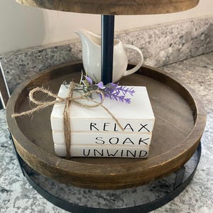 Relax Soak Unwind Tiered Tray Book Stack / Bathroom Tiered Tray Book ...