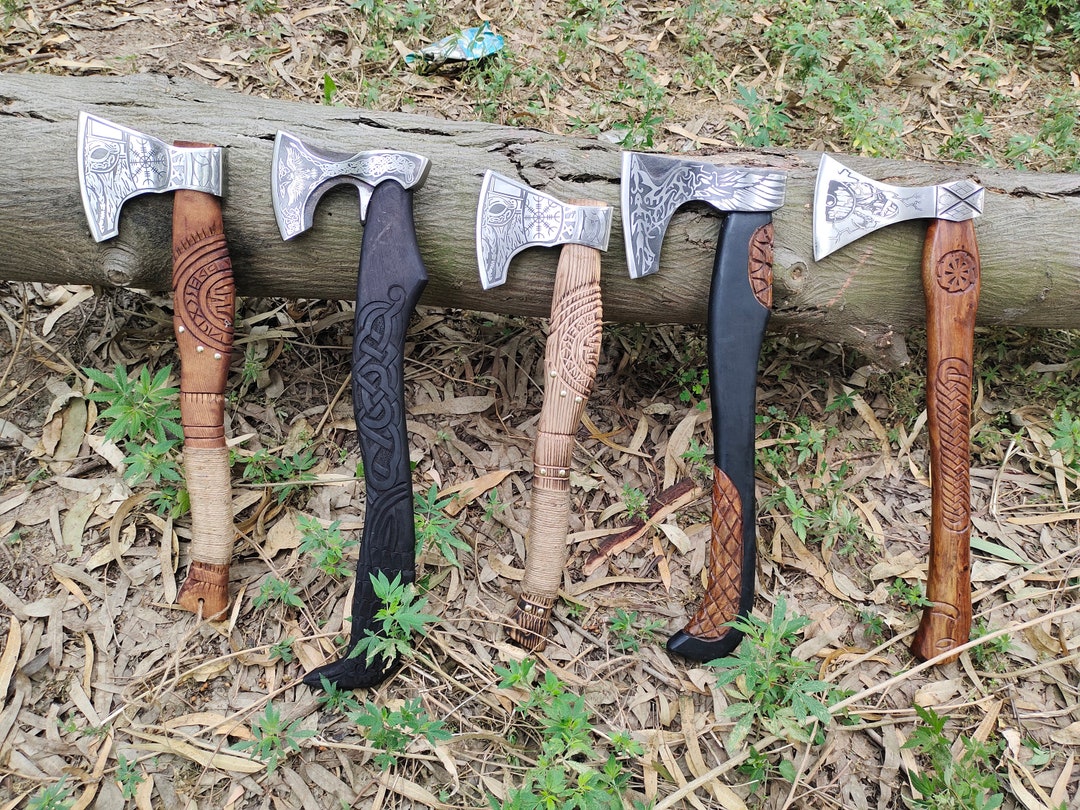 Custom Viking Bearded Engraved Axe Set of 05, Forged Carbon Steel ...