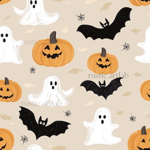 Ghosts, Bats and Pumpkins Seamless Pattern, Fall Digital Paper - Etsy
