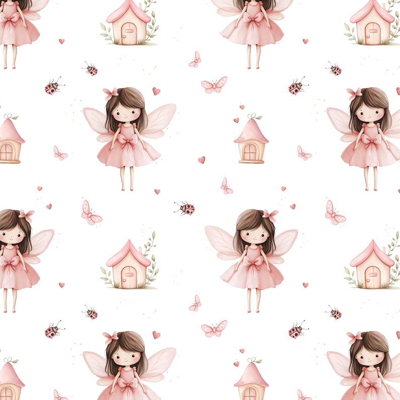 Fairy Seamless Pattern - Watercolour Fairy Nursery Fabric Design - Pink ...