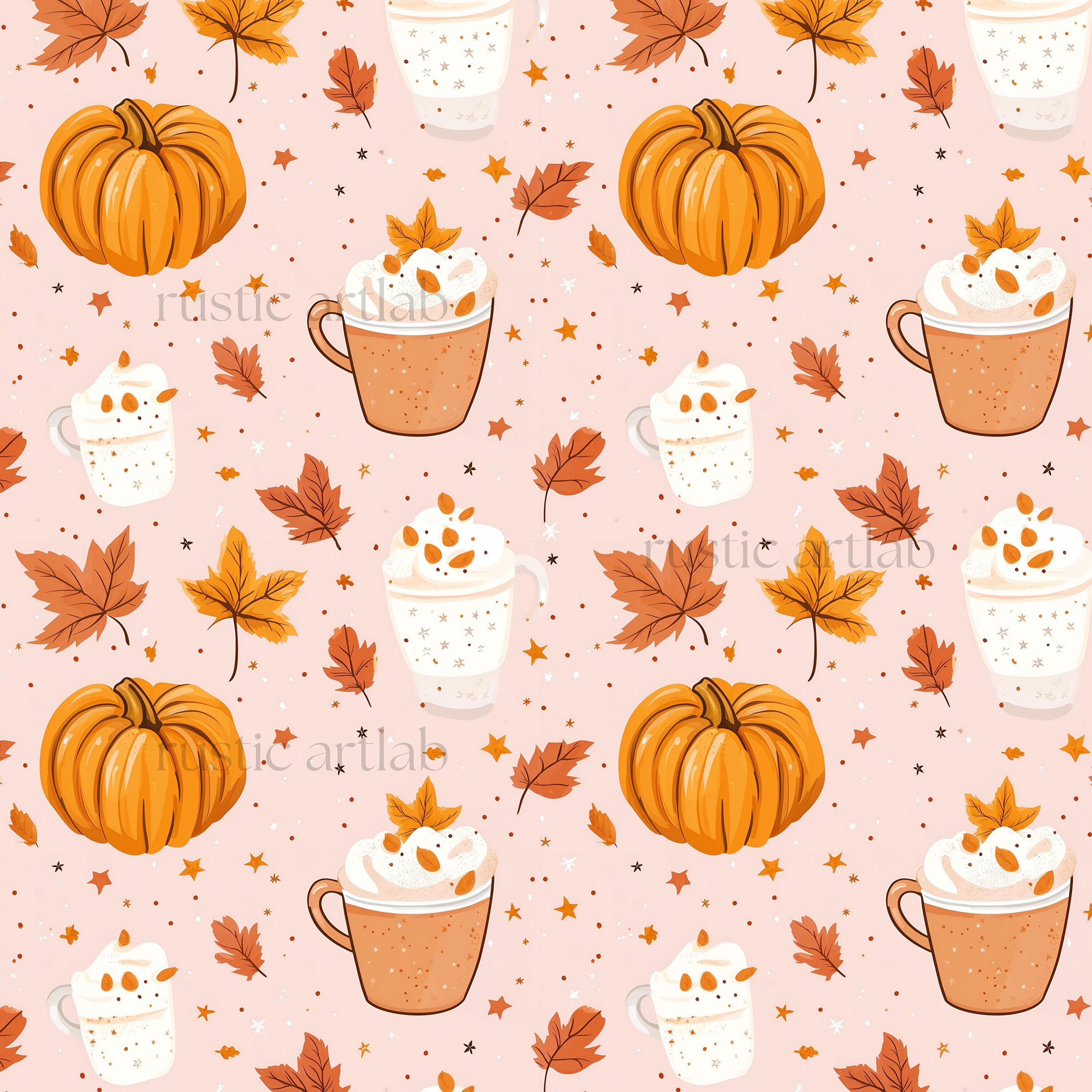 Pumpkin Spice Seamless Pattern, Fall Digital Paper, Watercolour Autumn ...