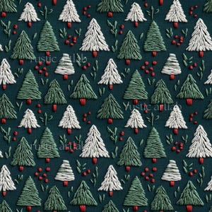 Embroidered Christmas Trees Pattern, Christmas Trees Digital Paper ...