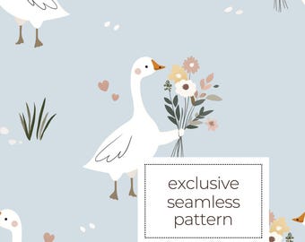 Spring Goose Seamless Pattern, Duck Digital File, Farm Fabric Design ...