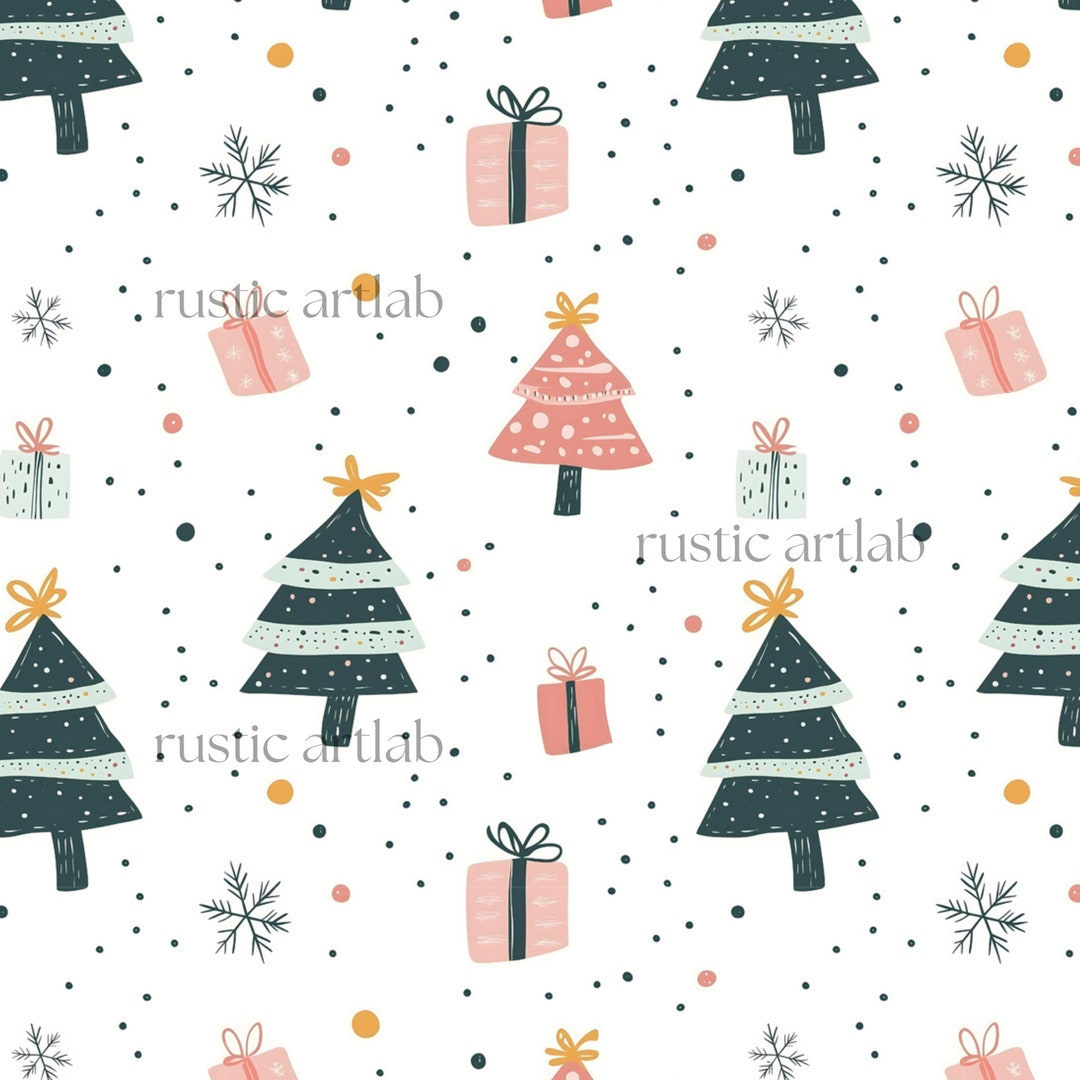 Christmas Trees Seamless Pattern, Cute Christmas Pattern Design ...
