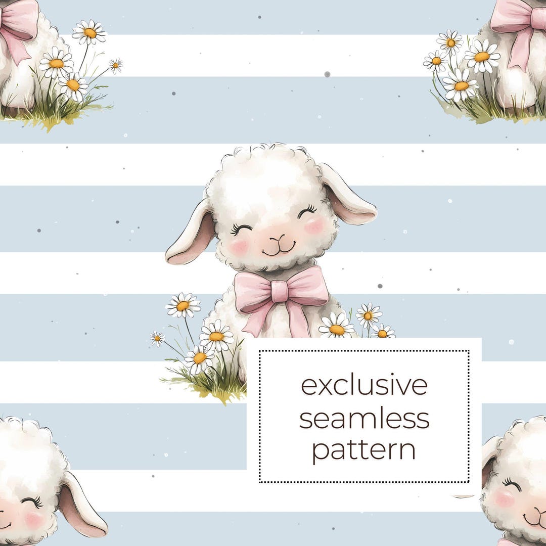 Baby Sheep Exclusive Seamless Pattern, Cute Lamb and Daisies Fabric ...
