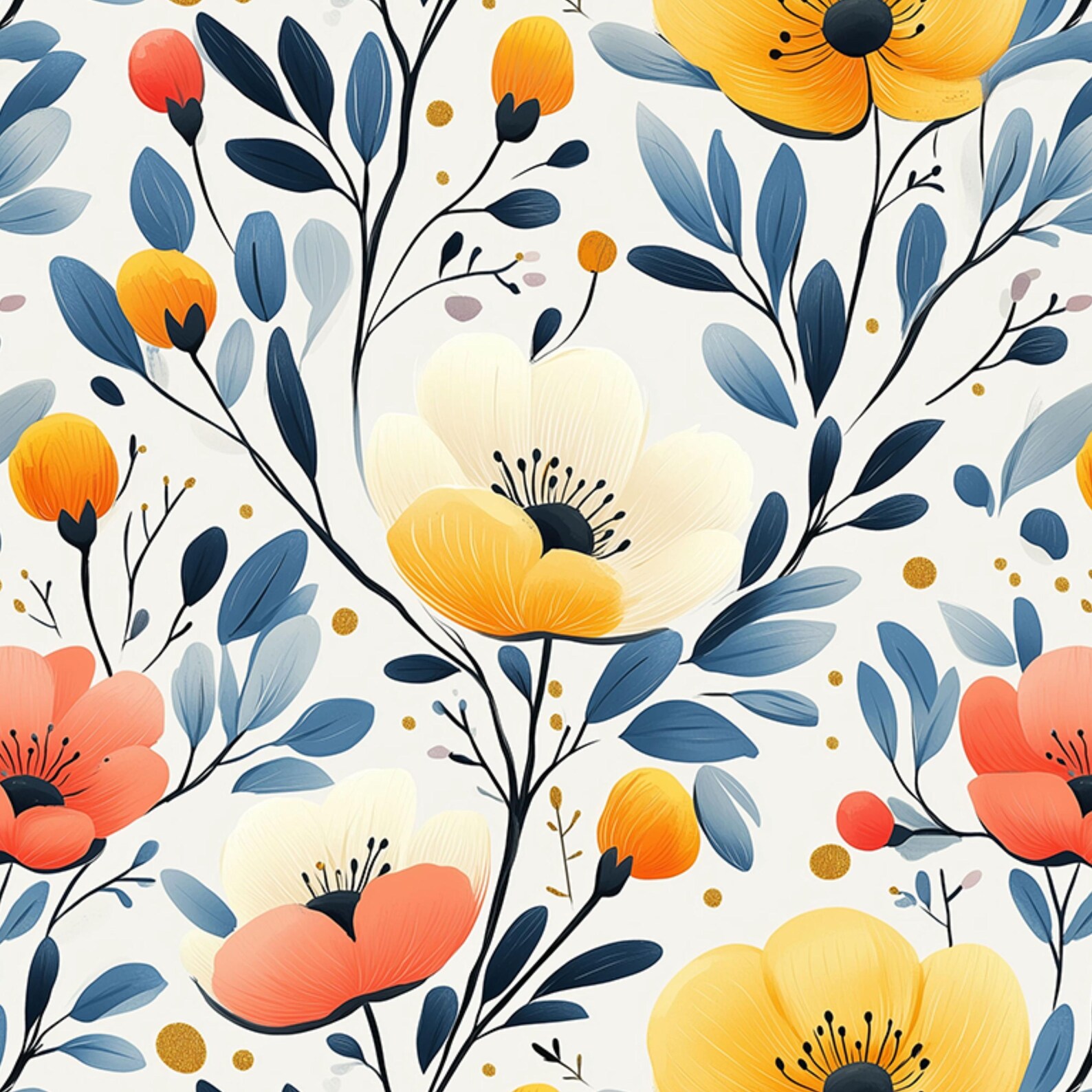 Elegant Floral Seamless Pattern - Beautiful Floral Digital Paper ...