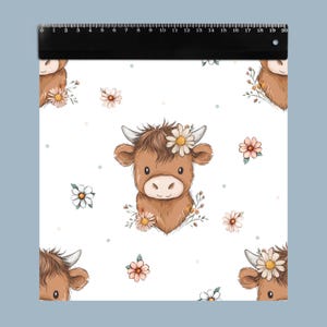Cute Highland Cow Seamless Pattern, Farm Nursery Fabric Design, Floral ...