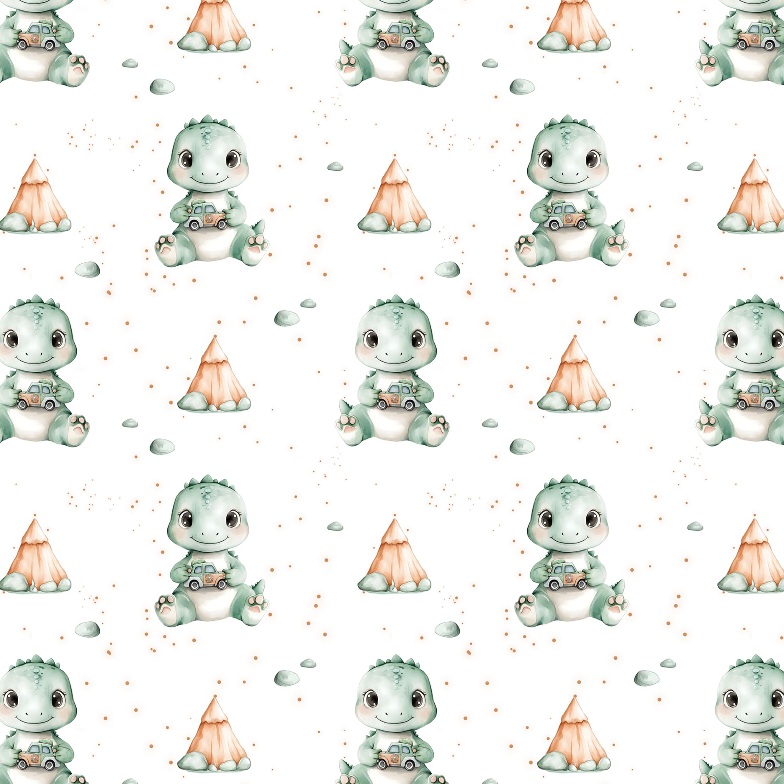 Adorable Baby Dinosaur Seamless Pattern | Cute Watercolor Dino Fabric ...